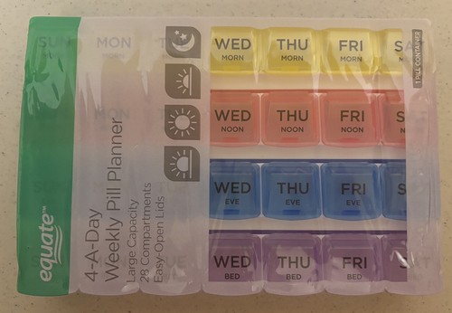 Equate 4-A-Day Weekly Pill Container NEW in Pack Large Pill Capacity ...