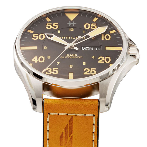 Hamilton Khaki Aviation Men's Black Watch with Brown Leather Band ...