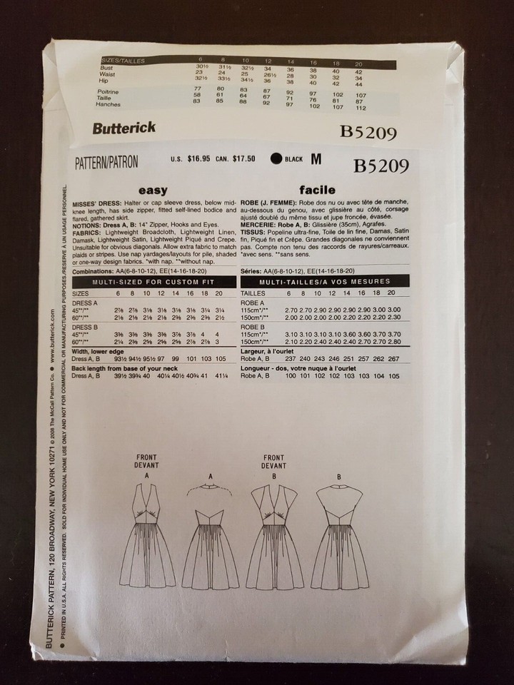 BUTTERICK B5209 Vintage Sewing PATTERN MISSES RETRO 1947 DRESS 14-20 ...