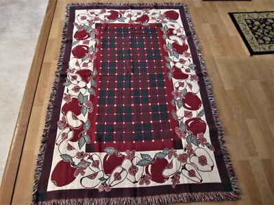 APPLES WOVEN COTTON THROW IN RED GREN AND WHITE WITH FRINGE | eBay