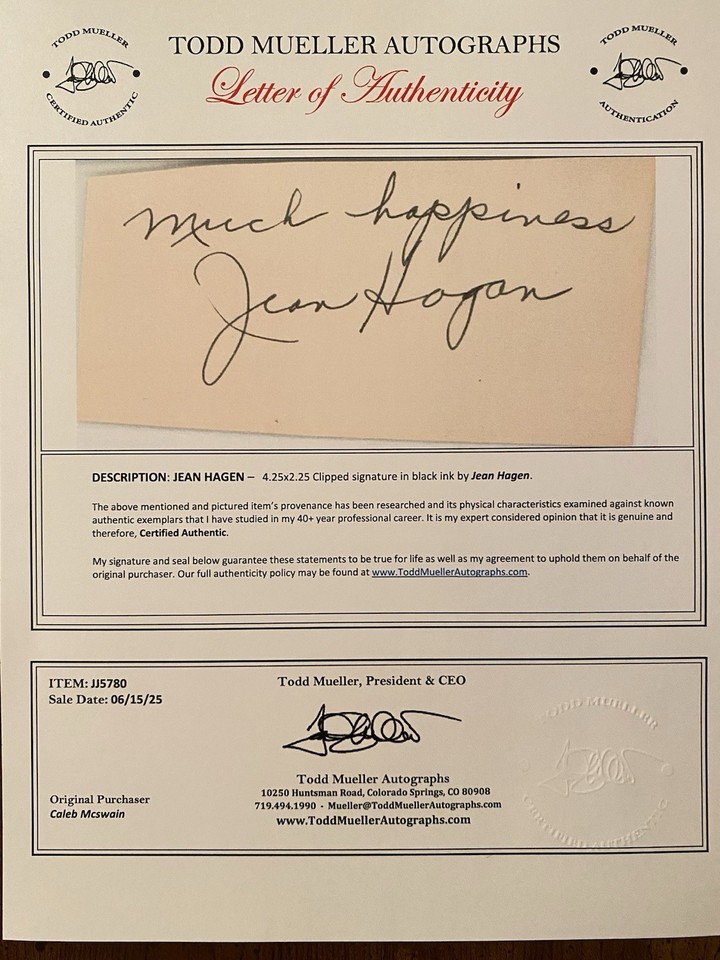 Jean Hagen Signed Autographed The Andy Griffith Show Trading Card With ...