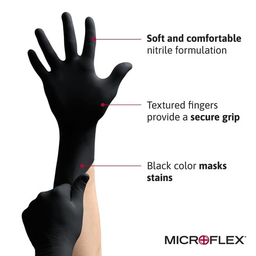 MICROFLEX BD-100N Black Dragon Zero 5mil Disposable Nitrile Gloves w ...