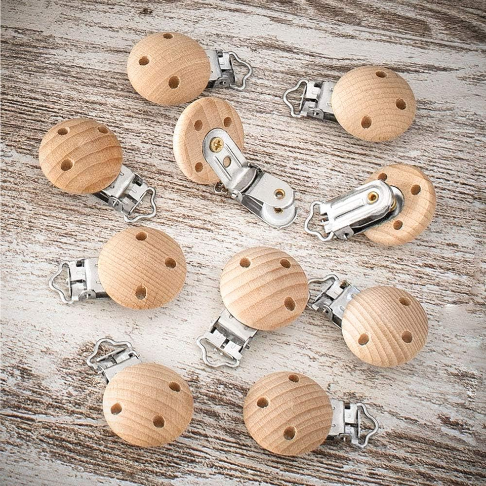 10 Clip Ciuccio Legno Portaciuccio, Clips per Ciuccio Porta Baby,Porta ...