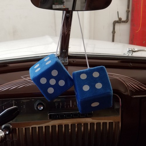 Blue Custom Fuzzy Hanging Rearview Mirror Dice w/ White Dots v8 pickup ...
