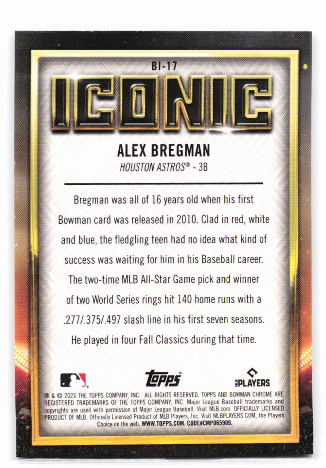 2023 Bowman Chrome Bowman Iconic Alex Bregman #BI-17 Houston Astros | eBay