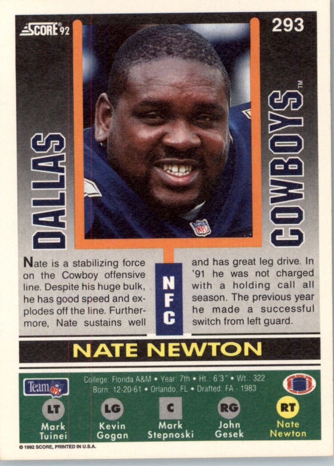 1992 Score Football #293 Nate Newton - Dallas Cowboys | eBay
