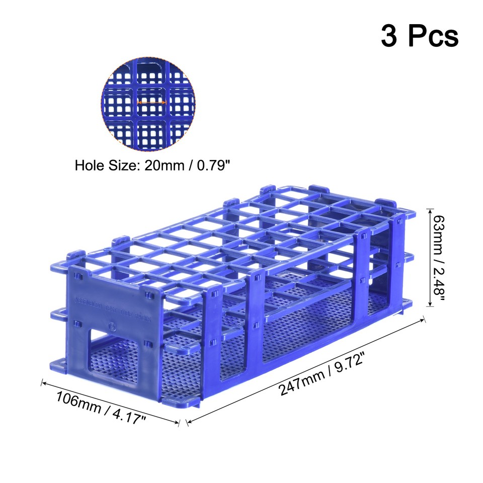 Plastic Test Tube Rack Holder 40 Holes Blue for 20mm Test Tubes, Pack ...