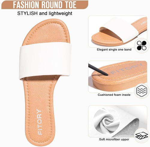 FITORY Women's Slide Sandals Fashion Square Open Toe with 7, White ...