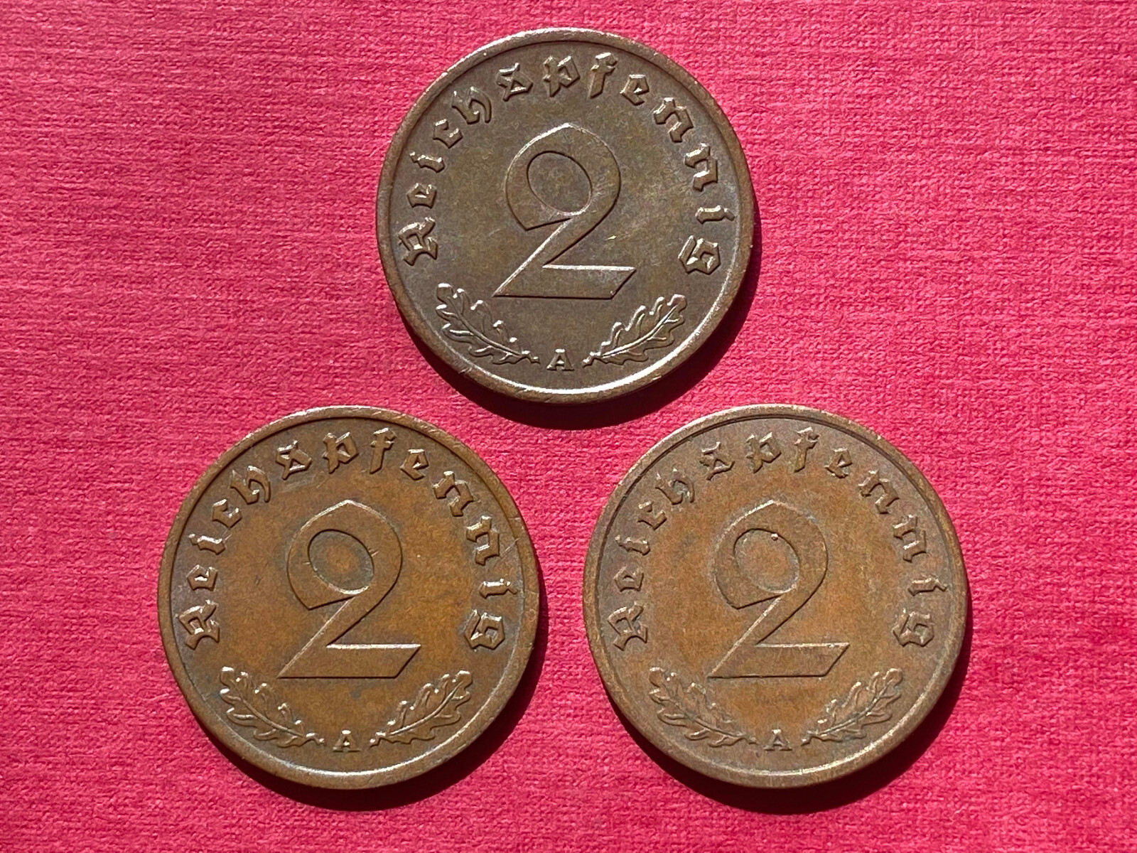 Germany German WWII 1937A 1938A and 1939A 2 Reichspfennig Coin ...