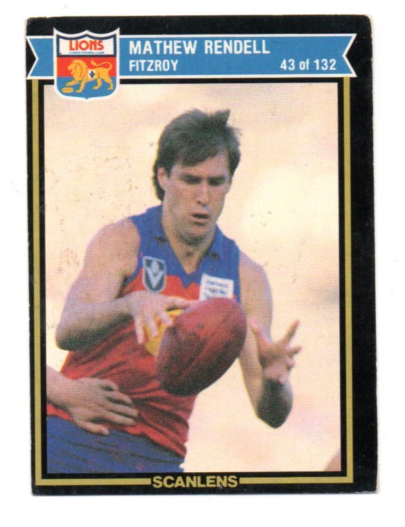 1987 VFL AFL SCANLENS FOOTBALL CARD - No.43 Mathew RENDELL (FITZROY ...