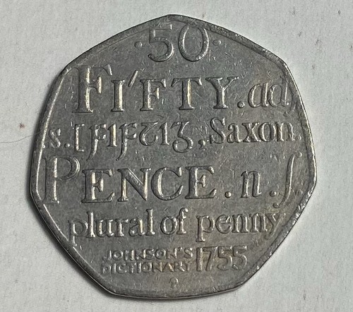 Johnson's Dictionary 1755 Saxon plural of penny 2005 RARE 50P fifty ...