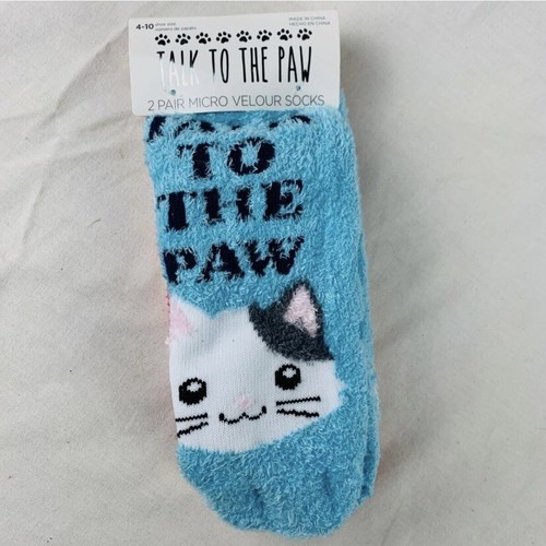Kitty Cat Socks Micro Velour Cozy Sock 2 Pair Size 4-10 Women's Talk To ...