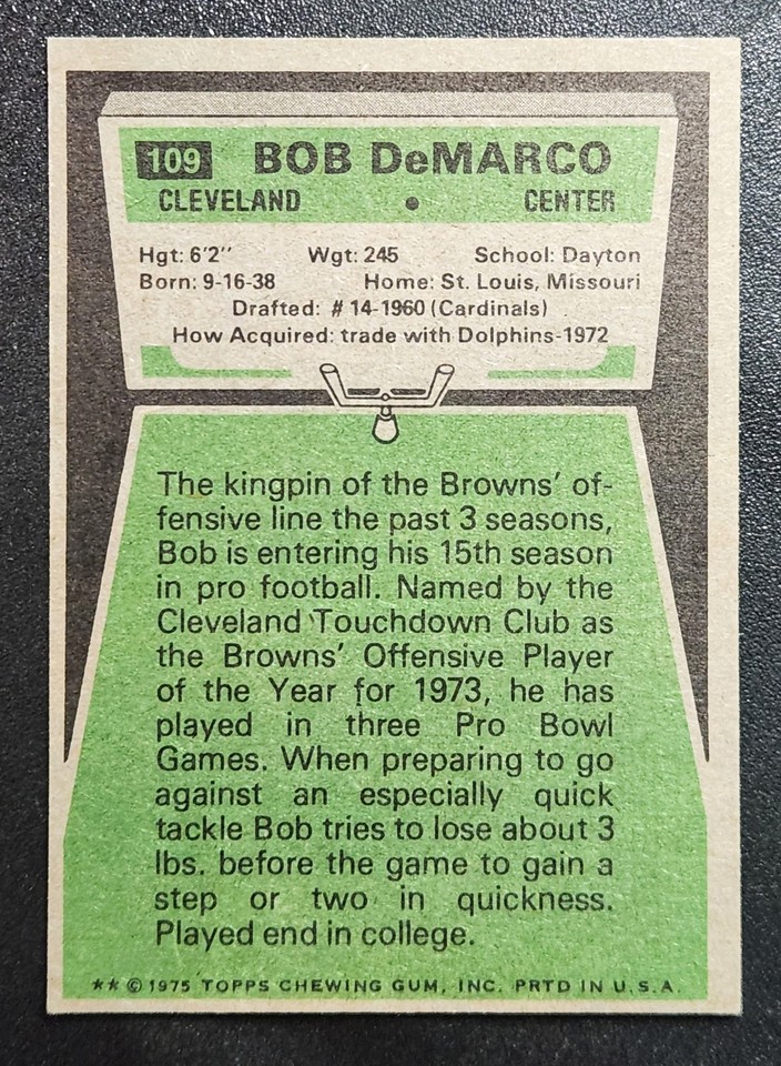 1975 Topps Football - Bob DeMarco - Cleveland Browns #109 EX-NM | eBay UK