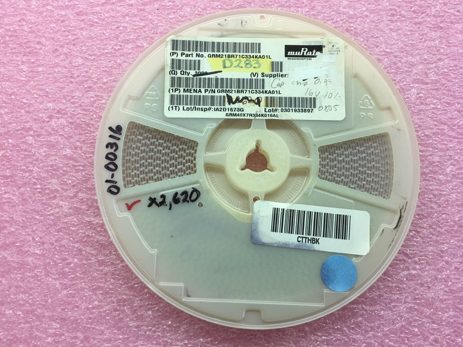 (2,620 PIECE REEL) GRM21BR71C334KA01L, MURATA, CAP CER 0.33UF 16V X7R ...