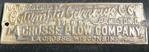 Antique Columbia Carriage Co. La Crosse Plow Company Brass Horse Buggy ...