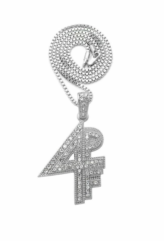 Iced Silver PT Lil BABY 4PF Pendant & 20" 24" Box Cuban Chain Hip Hop ...