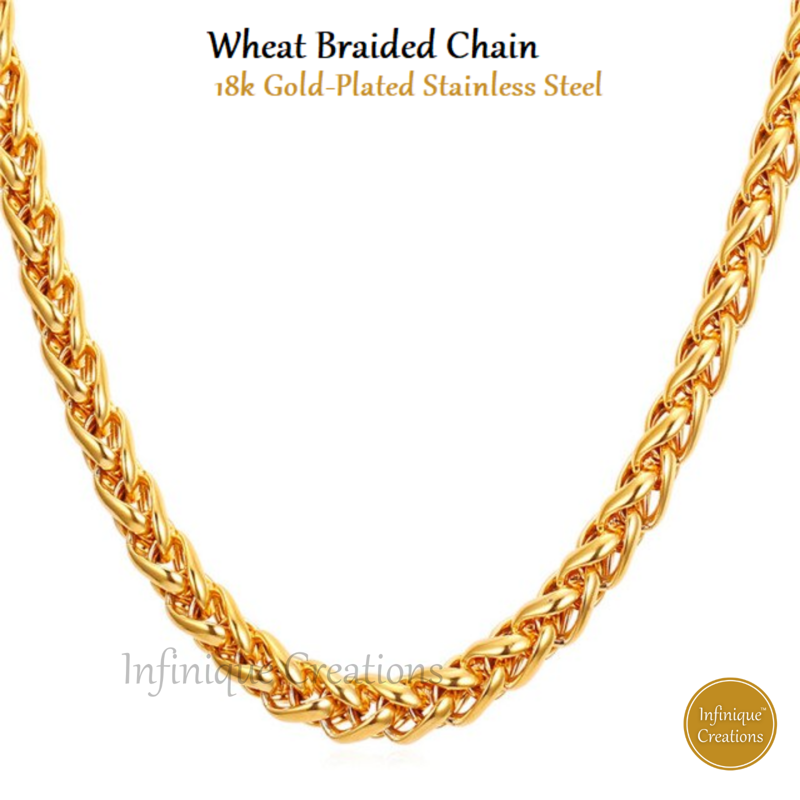 Stainless Steel Wheat Braided Chain 18K Gold Plated 7-38" Men Bracelet ...