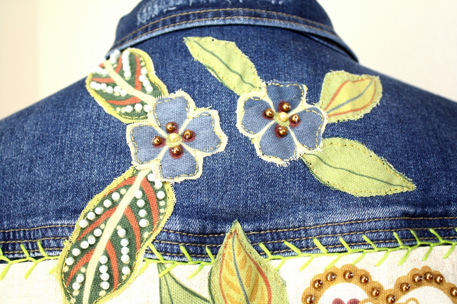 Upcycled OOAK SUPPLIES Denim Jacket Embroidered Beaded Applique ...