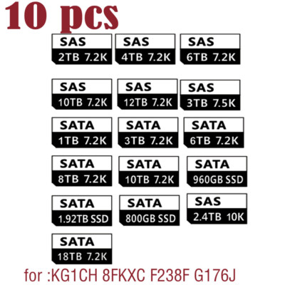 10PCS dell kg1ch 8fkxc f238f g176j hdd Tray Caddy Adhesive Stickers ...
