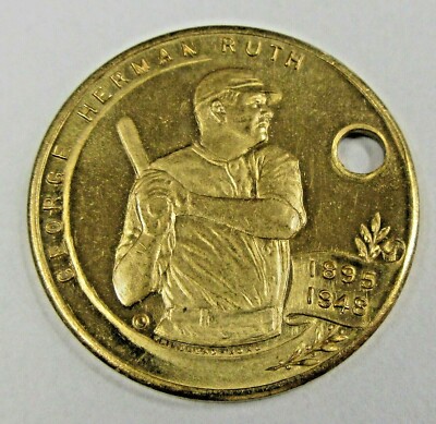 1948 BABE RUTH memorial Cardinal Spellman coin medal key chain fob hi ...