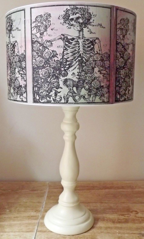 Halloween Lampshade,light shade,Floral Skeleton, pink green, Gothic ...