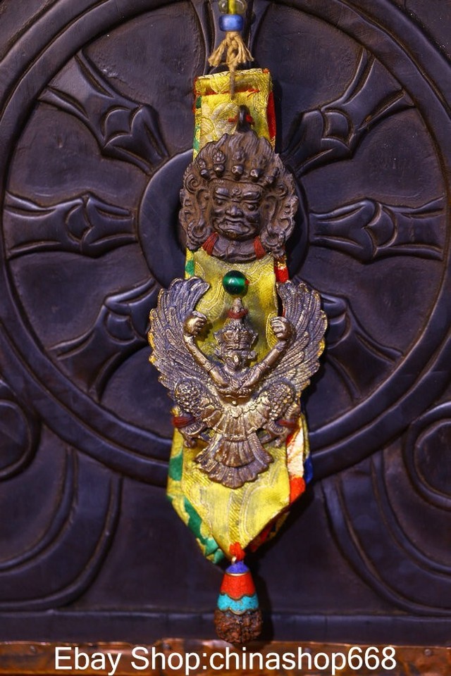 11.6"Old China Tibet Copper Buddhism Night Golden Wing Roc Buddha Lucky ...