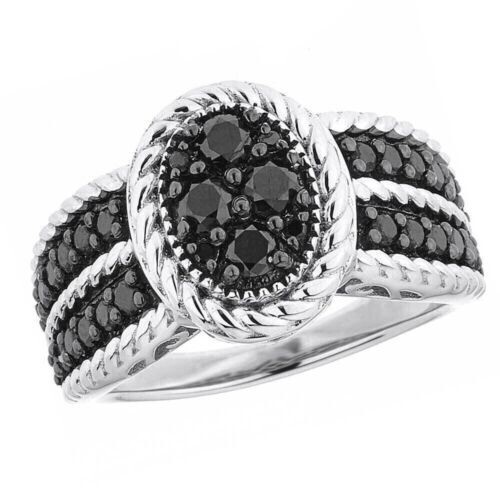 2Ct Round Lab-Created Black Diamond Cluster Wedding Ring 14K White Gold ...