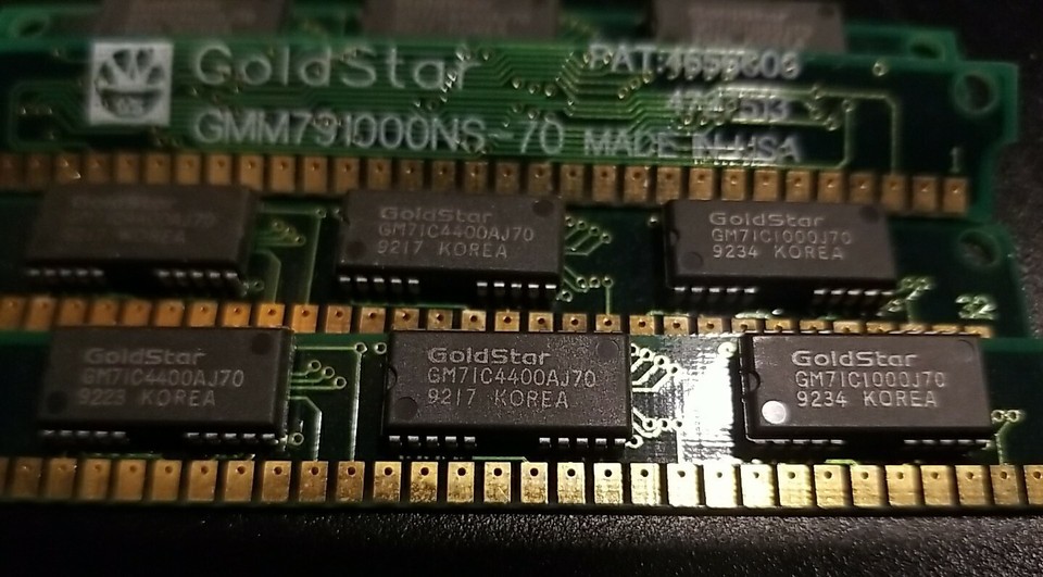 Pair 1MB 30-Pin SIMM DRAM 70ns Goldstar GMM791000NS-70 1Mx9 Parity Gold ...