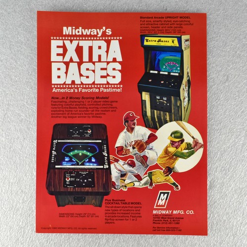 Original VTG Midway Extra Bases Arcade Game Advertising Promo Flyer Sheet | eBay