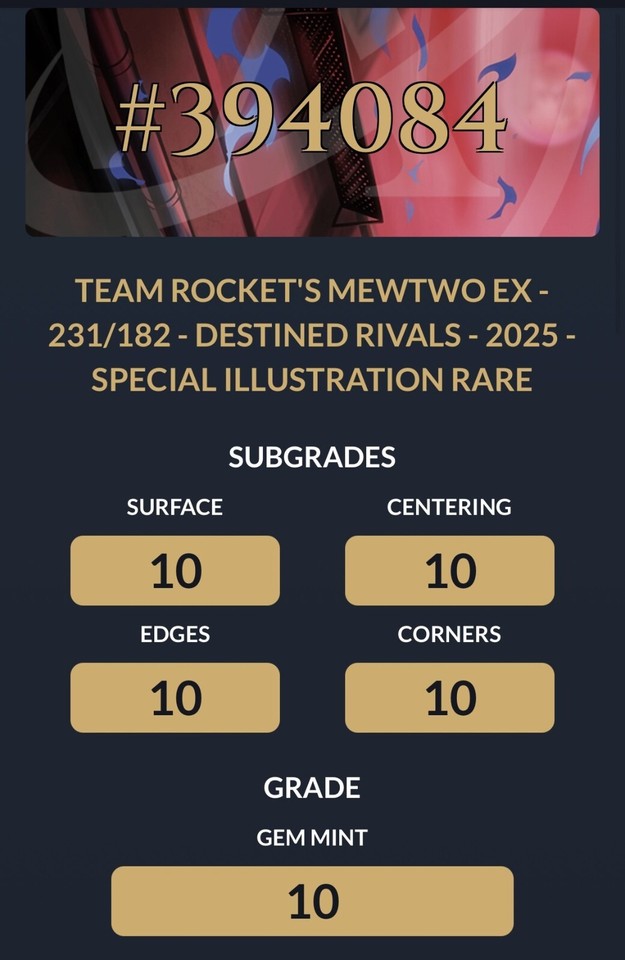 Pokemon TCG Team Rocket's Mewtwo Ex 231/182 Graded ACE 10 - Perfect Sub ...