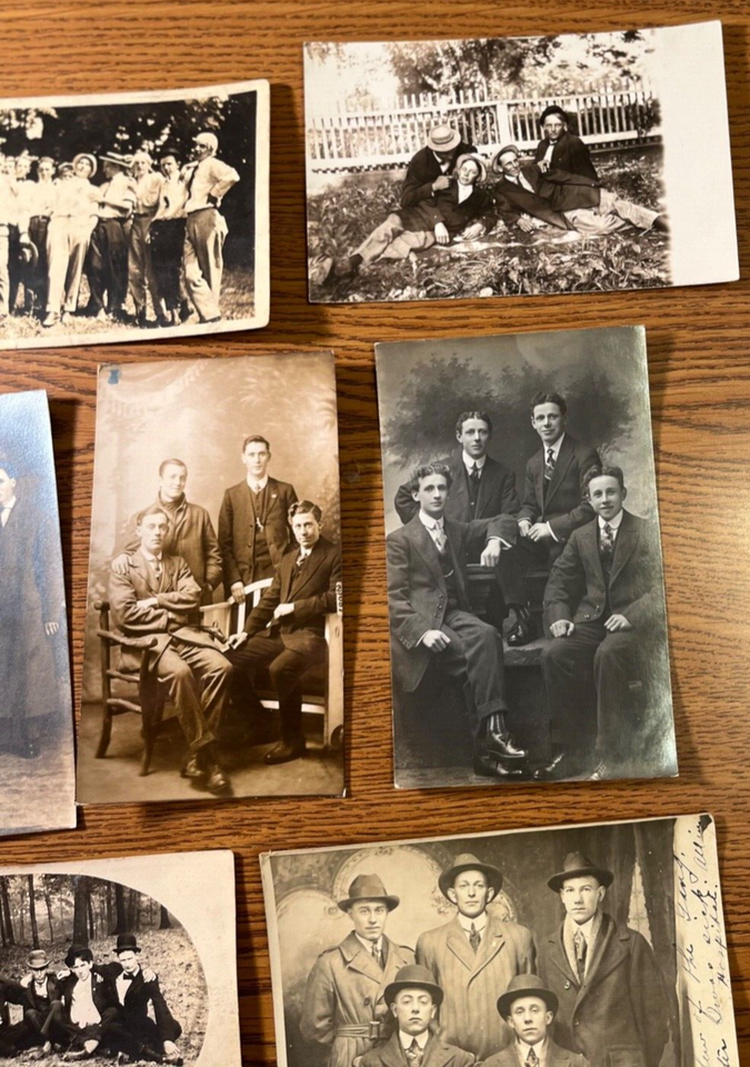 13 Antique Real Photo Postcards Groups Men Affectionate Poses Gay ...
