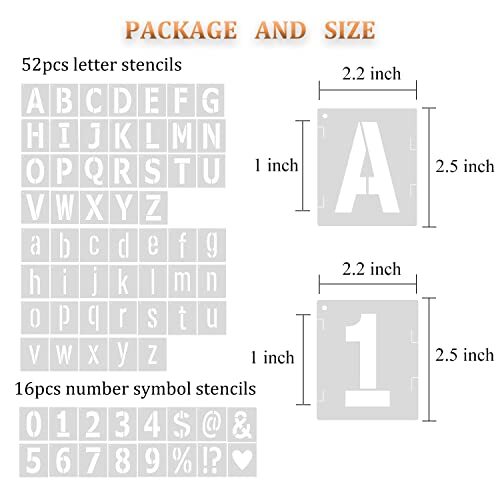 1 Inch Letter Stencils Symbol Numbers Stencil, 68 Pcs Reusable Alphabet ...