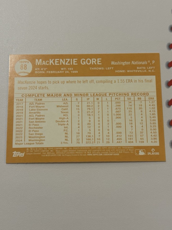 2025 Topps Archives MacKenzie Gore #88 Pink Foilboard parallel SP | eBay UK