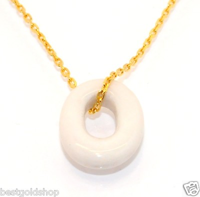 18" Technibond White Agate Gemstone Pendant Chain 14K Yellow Gold Clad ...