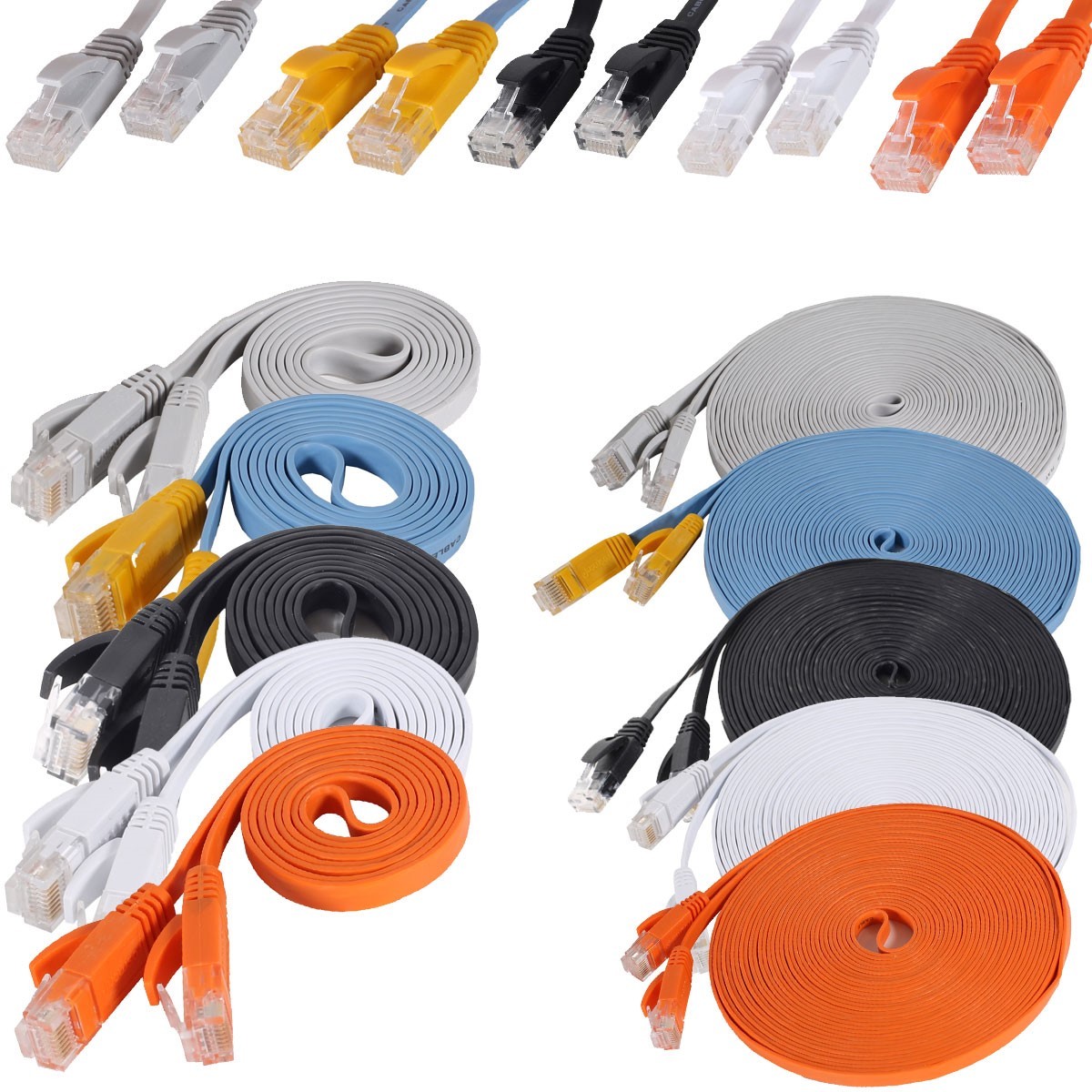 Fosmon 3 6 10 15 25 FT CAT5 E Cat5e Slim Flat Ethernet Patch LAN RJ45 ...