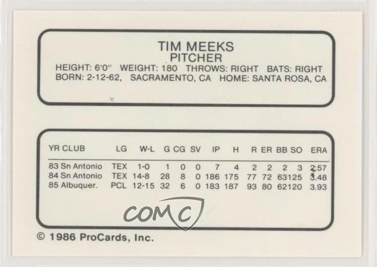 1986 ProCards Albuquerque Dukes Tim Meeks 2p7 | eBay