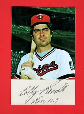 1976-80 BOBBY RANDALL MINNESOTA TWINS 4X6 AUTOGRAPHED CUT W/COLOR ...