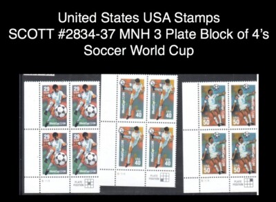 United States USA Stamps SCOTT #2834-37 MNH 3 Plate Block of 4s Soccer ...