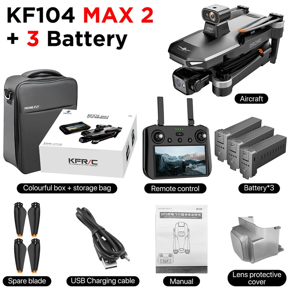 KF104 MAX 4K HD GPS 3-Axis Gimbal Anti Shake 6KM Quadcopter Foldable RC ...