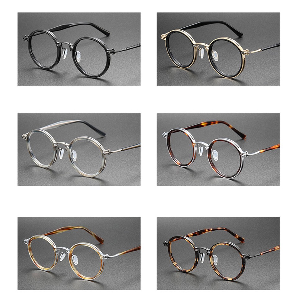 Women Men Round Titanium Acetate Eyeglass Frames Retro Glasses Frame RX ...