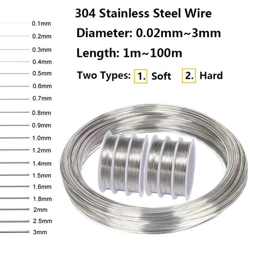 1pcs 1-100 meters 304 Stainles Steel Soft/hard Steel Wire Diameter 0.02 ...