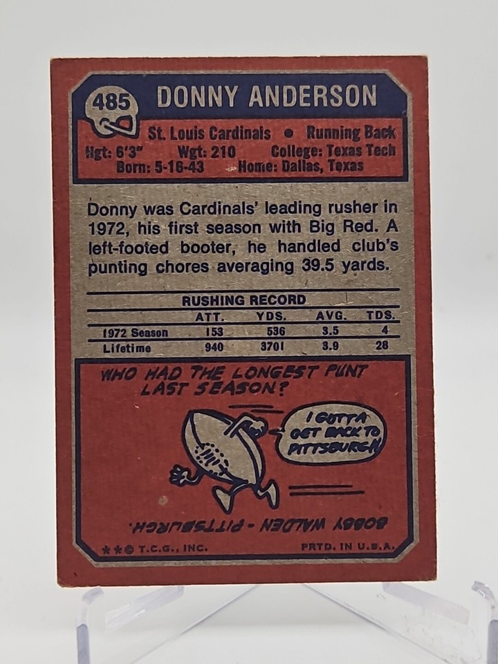 1973 Topps #485 Donny Anderson Vintage Arizona Cardinals Football Card ...