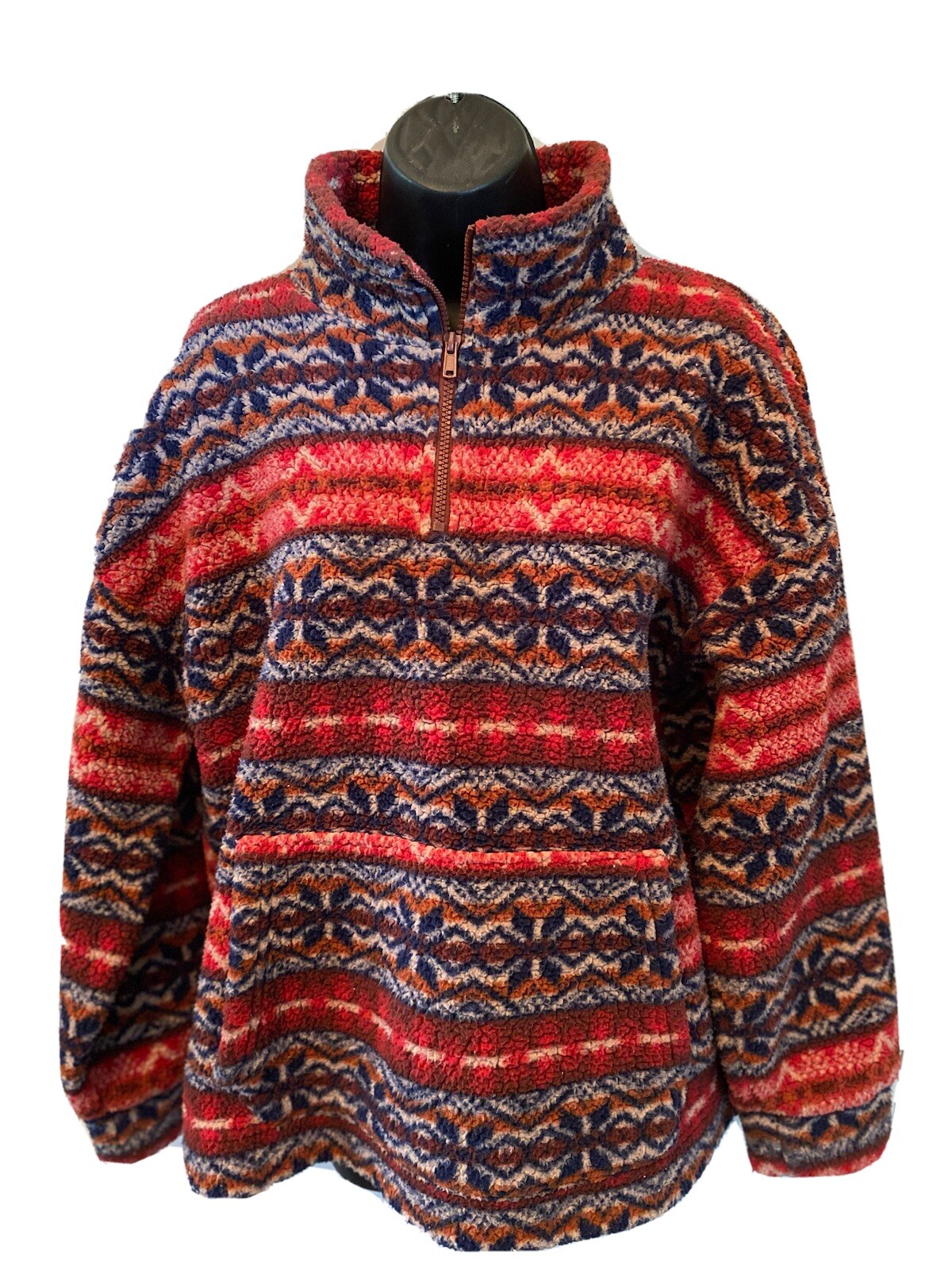 Womens American Eagle Fleece 1/4 Zip Red Fair Isle Jacket Size S-Free ...