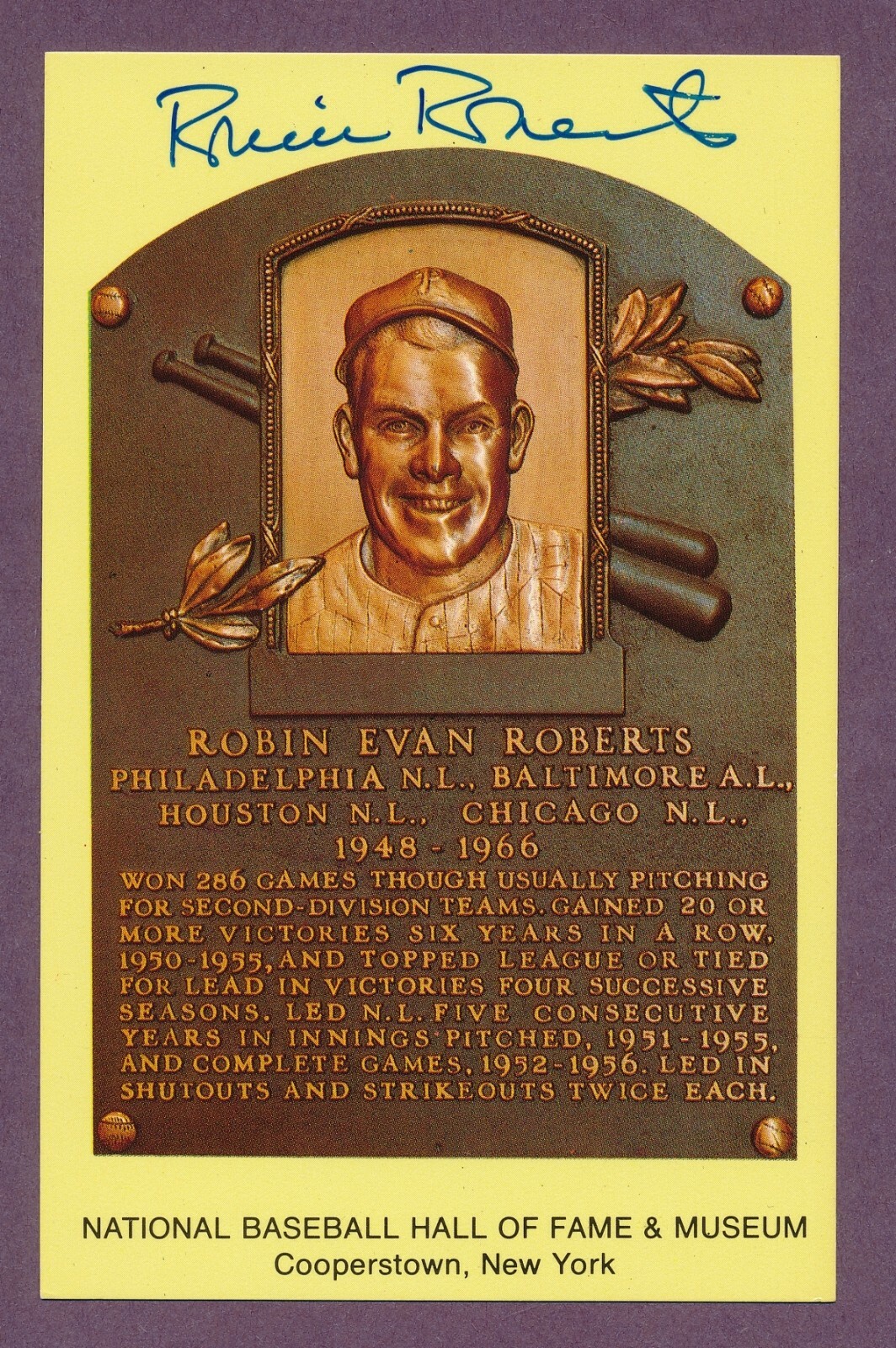 Robin Roberts, Phillies signed National Baseball Hall of Fame & Museum ...
