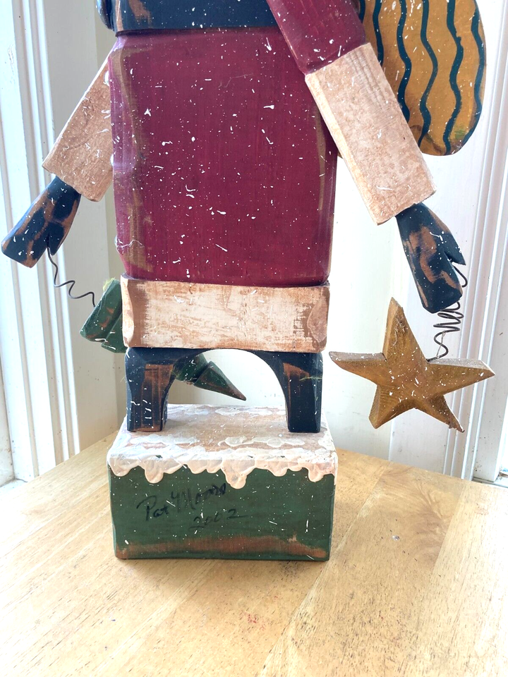 LARGE PAT MOORE FOLK ART 2002 HANDCARVED WOOD CHRISTMAS SANTA FIGURE | eBay