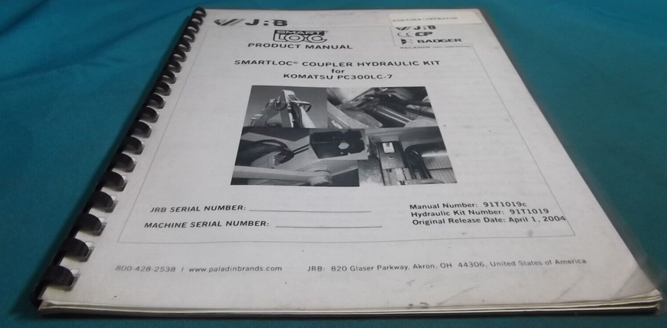 JRB SMARTLOC COUPLER FOR KOMATSU PC300LC-7 PRODUCT SHOP REPAIR WORKSHOP ...
