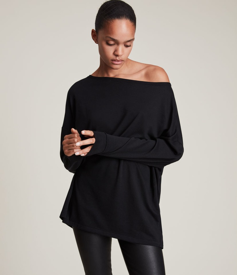 All Saints Rita T-shirt Designer Long Sleeve Drop Shoulder Detail Tee ...