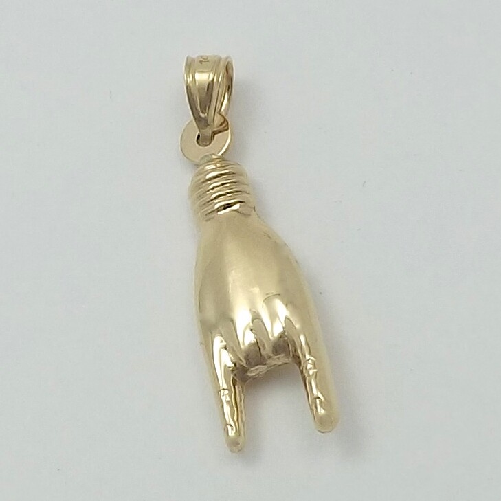 14K Gold Italian Figa Hand Malocchio Rock On Large Charm Pendant New | eBay