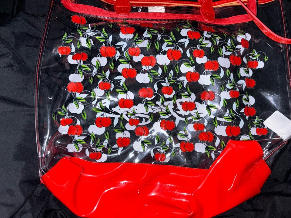 Ed Hardy Red Cherry PVC Tote Bag Women's Clear See-Through Red NWT | eBay