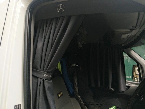 Blackout privacy curtains for a Mercedes Sprinter Van Cab in black ...